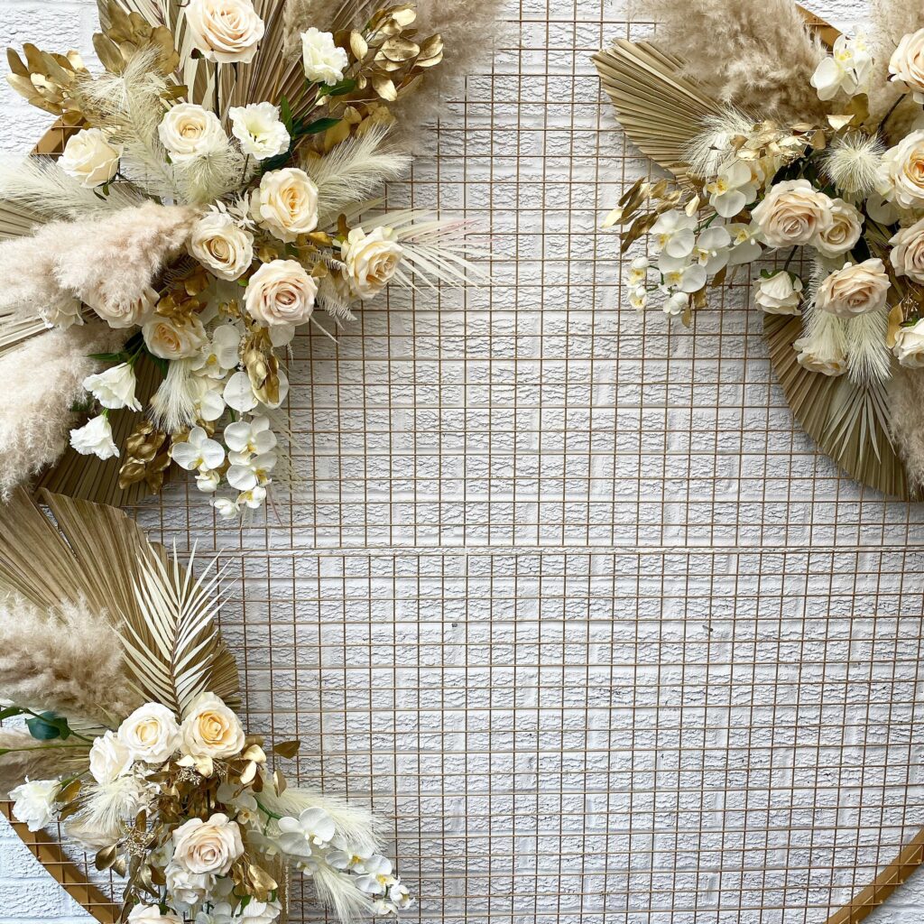 Gold Pampas & Palms Wedding Flower Arch Set x 3 pcs - IVY CRUZ