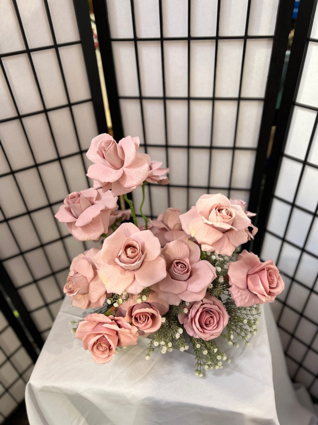 Pink Roses Low Flower Wedding Centrepiece - IVY CRUZ