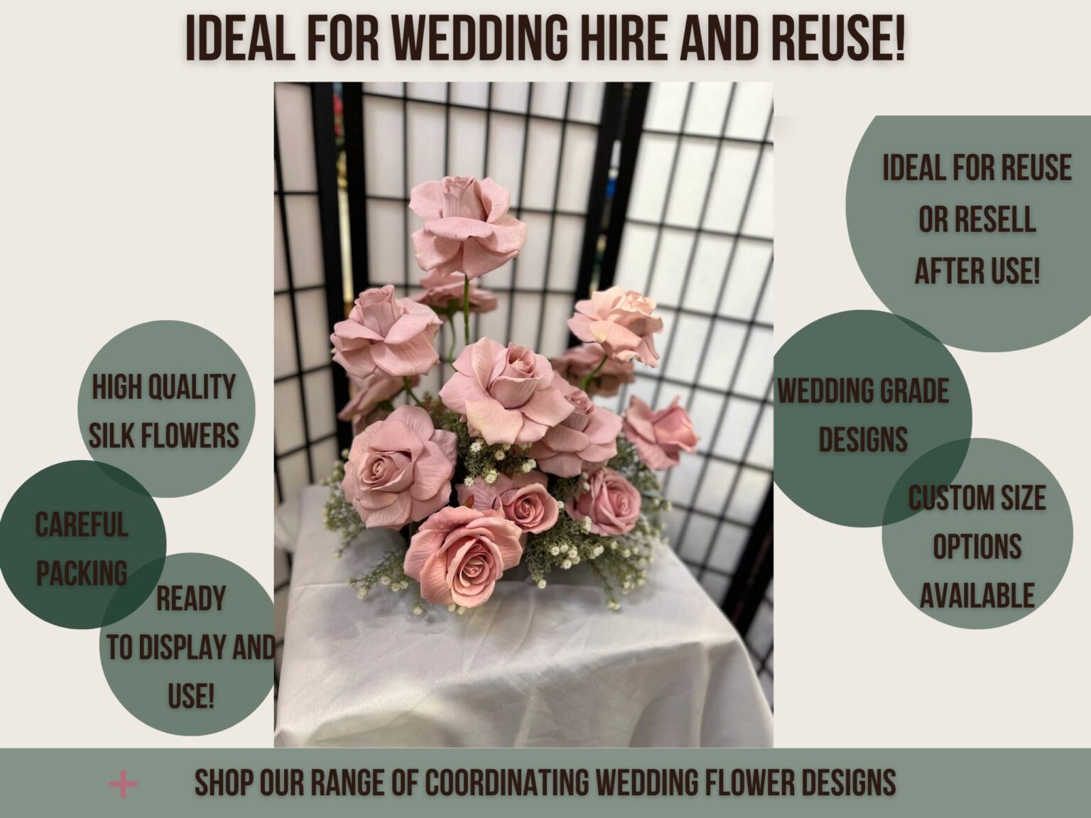 Pink Roses Low Flower Wedding Centrepiece - IVY CRUZ