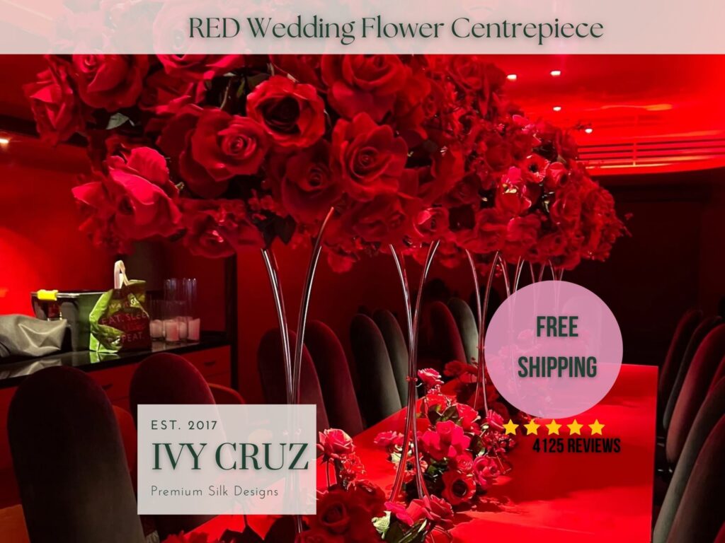 Red Roses Wedding Valentines Flower Centrepiece - IVY CRUZ